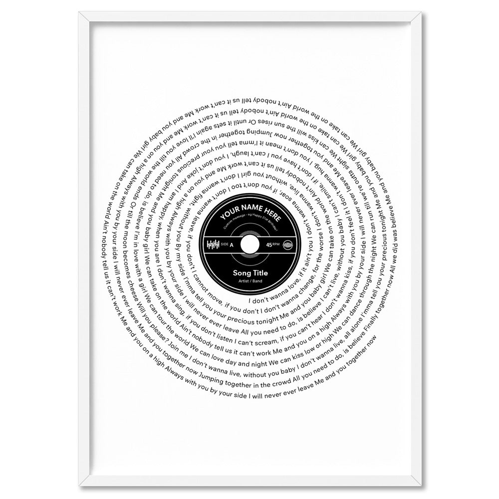Custom Lyrics Print. Vinyl Record Look Personalised Song Art – Print ...