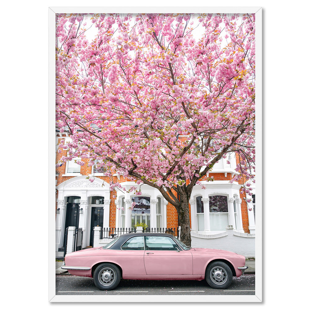 Pink Car London Print. Cherry Blossoms Pastel Car Wall Art – Print and ...